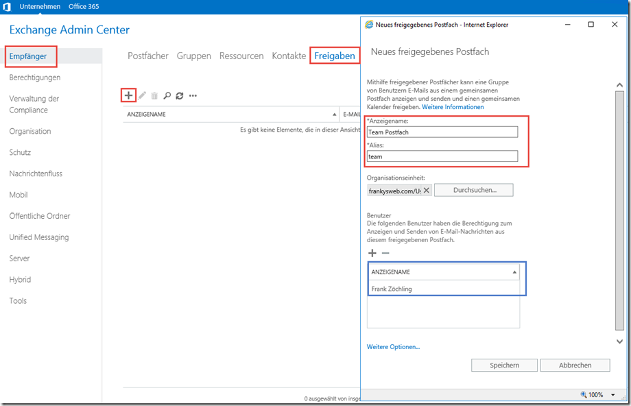 Exchange 2016: Freigegebene Postfächer (Shared Mailbox) - Frankys Web