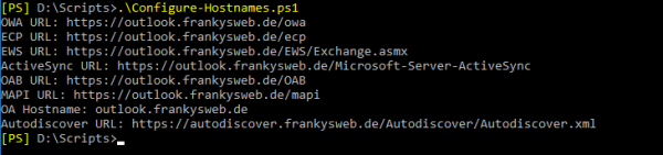 Exchange 2016: Configure URLs and hostnames via PowerShell - Frankys Web