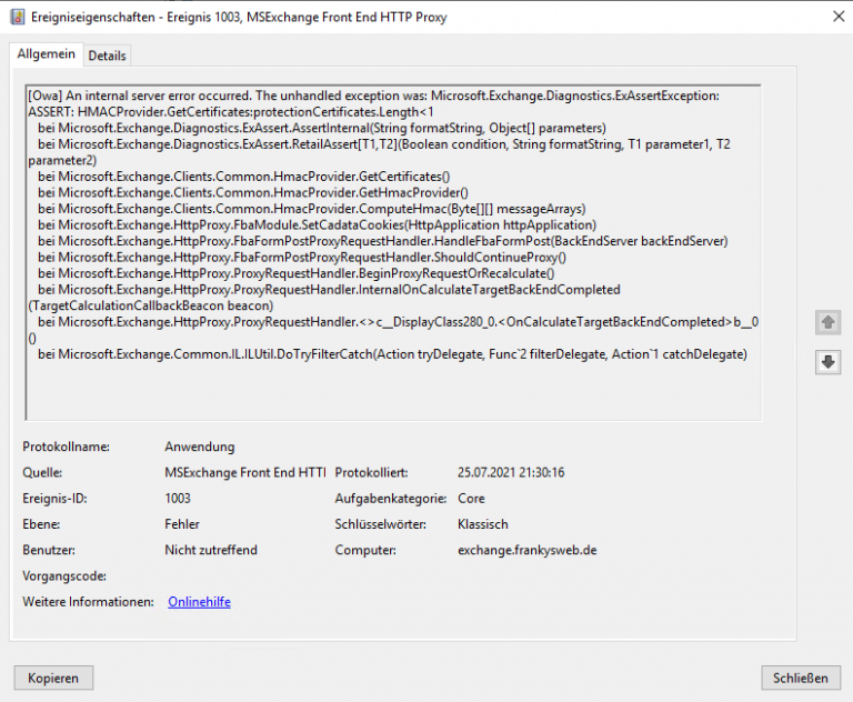 Exchange Server: OWA und EAC starten nicht nach Installation der Juli ...