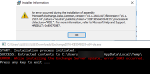 An error occurred during the installation of assembly: Exchange Update ...